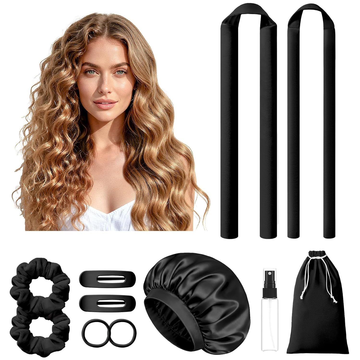 Heatless Curls Overnight, 2 Sizes of Soft for Women with Bonnet to ...