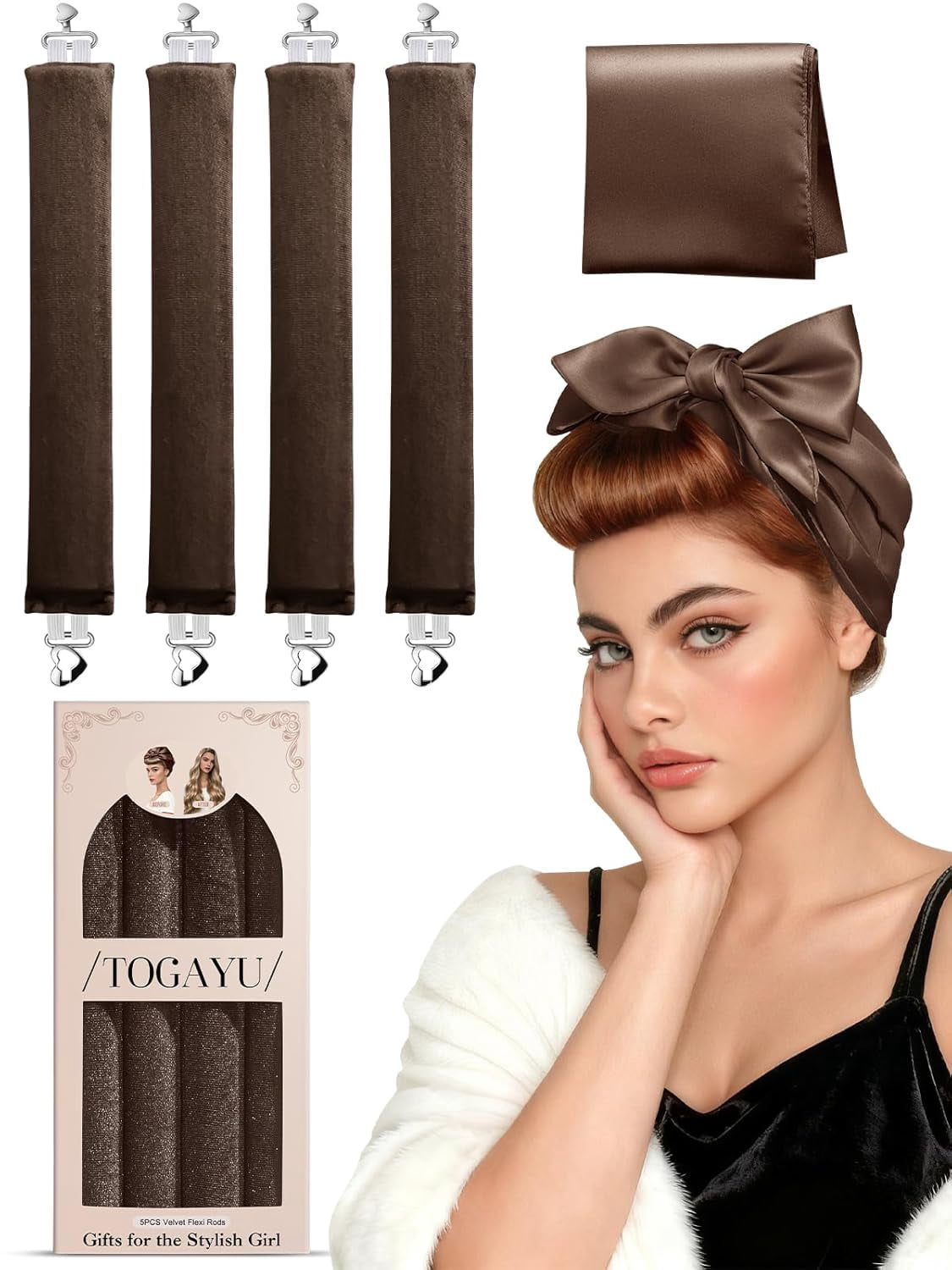 Heatless Curls Overnight Set - 4PCS Jumbo Velvet Hair Rollers to Sleep ...