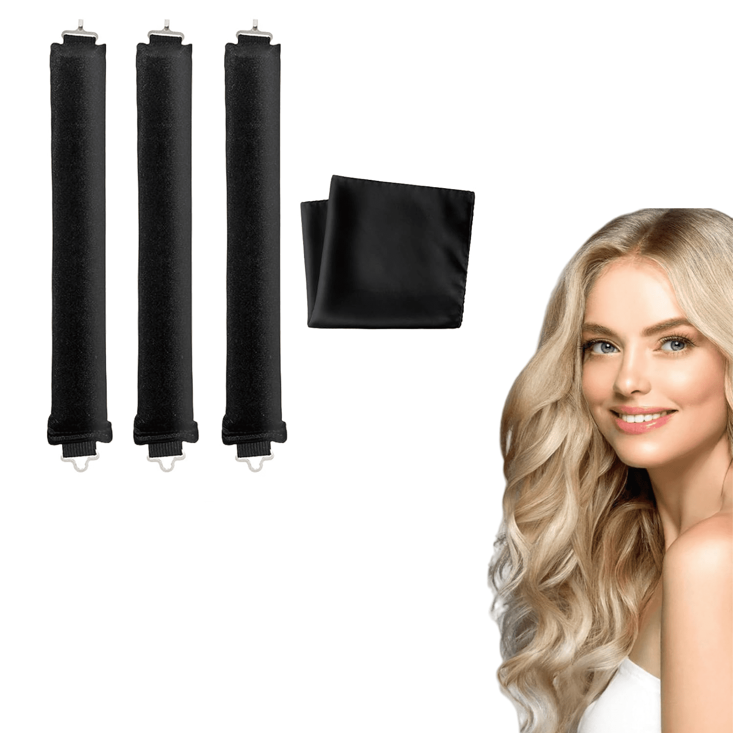 Heatless Hair Curler Rods Set 3Pcs Velvet Foam Hair Rollers and Satin ...