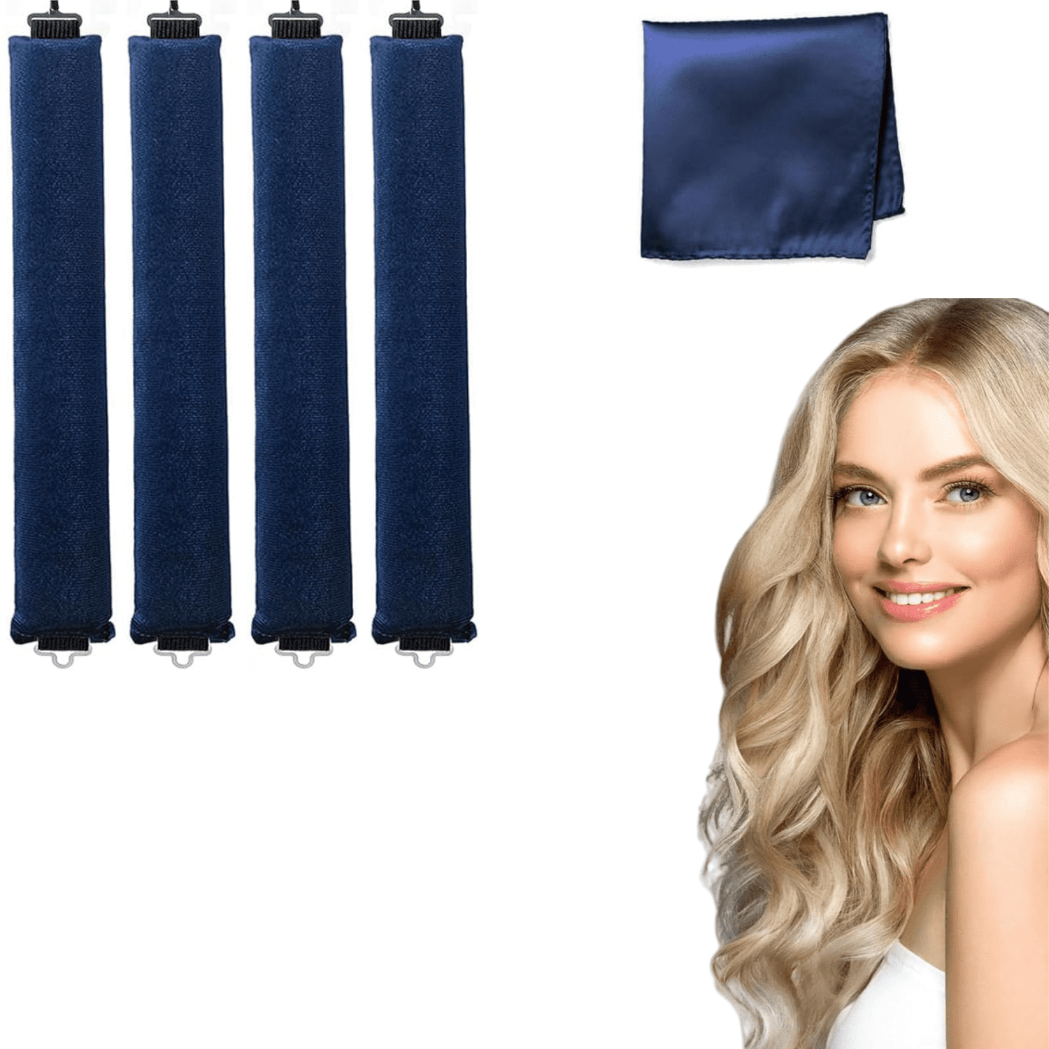 Heatless Hair Curler Rods Set 4Pcs Velvet Foam Hair Rollers and Satin ...