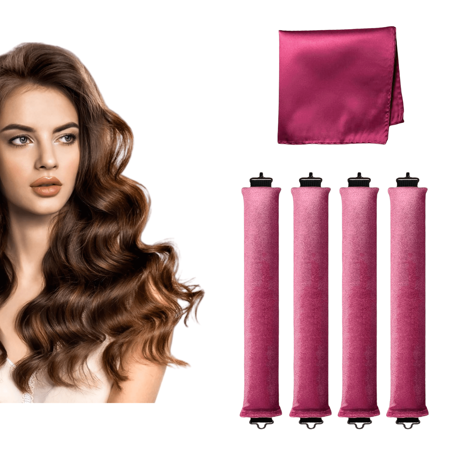 Heatless Hair Curler Rods Set 4Pcs Velvet Foam Hair Rollers and Satin ...