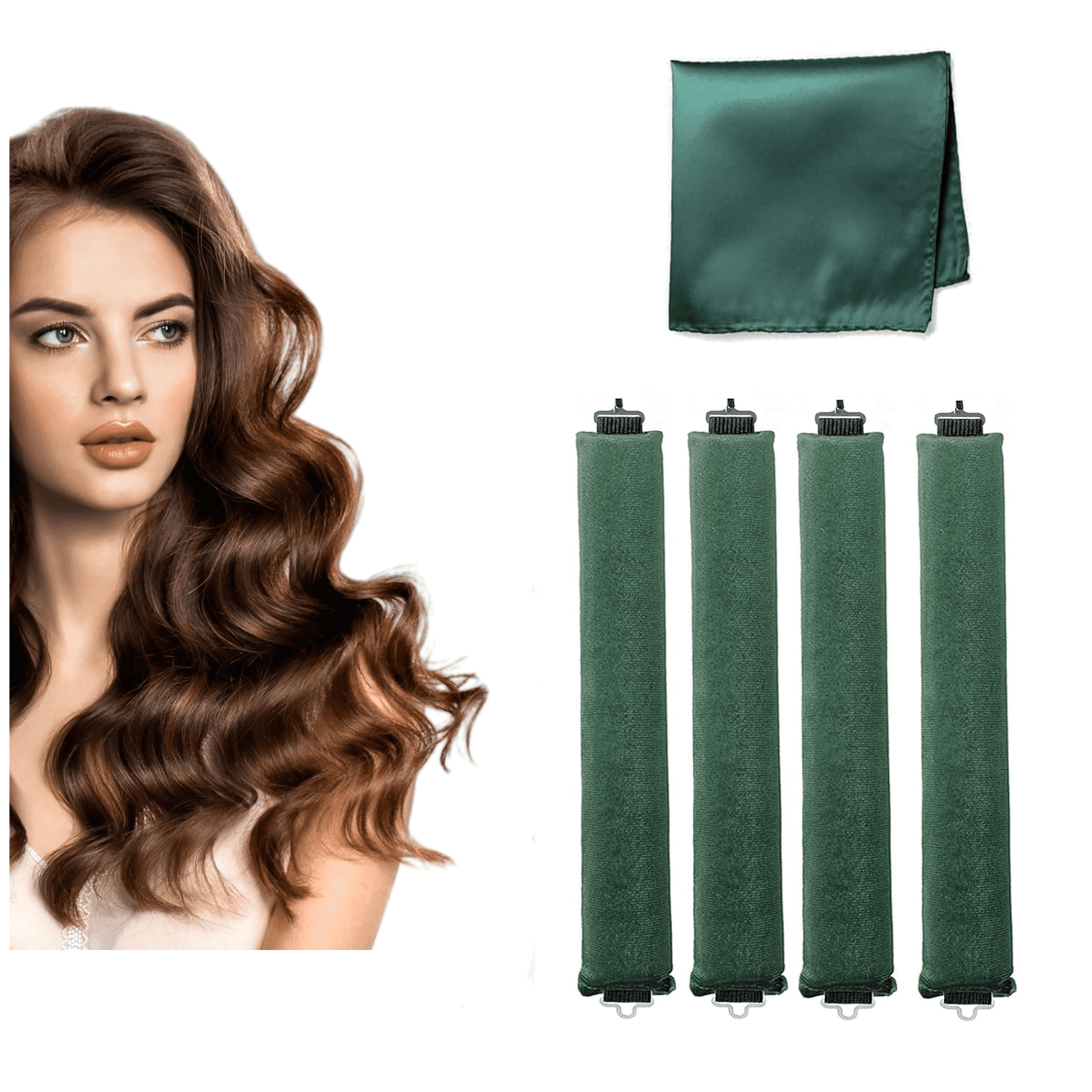 Heatless Hair Curler Rods Set 4Pcs Velvet Foam Hair Rollers and Satin ...