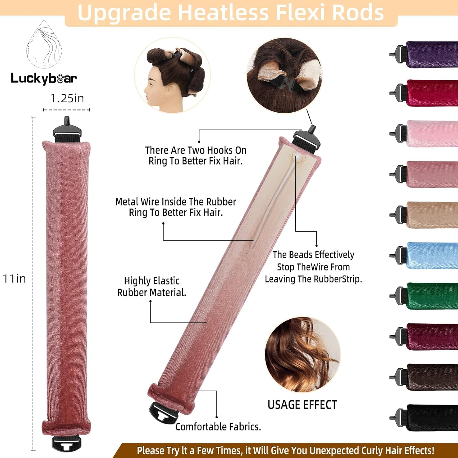 Heatless Hair Curlers, 3pcs Satin Jumbo Flexi Rods for All Hair Types ...