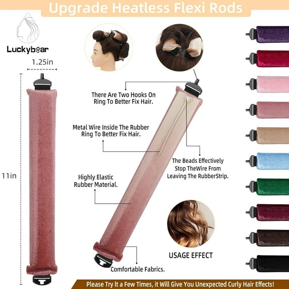 Heatless Hair Curlers, 3pcs Satin Jumbo Flexi Rods for All Hair Types ...