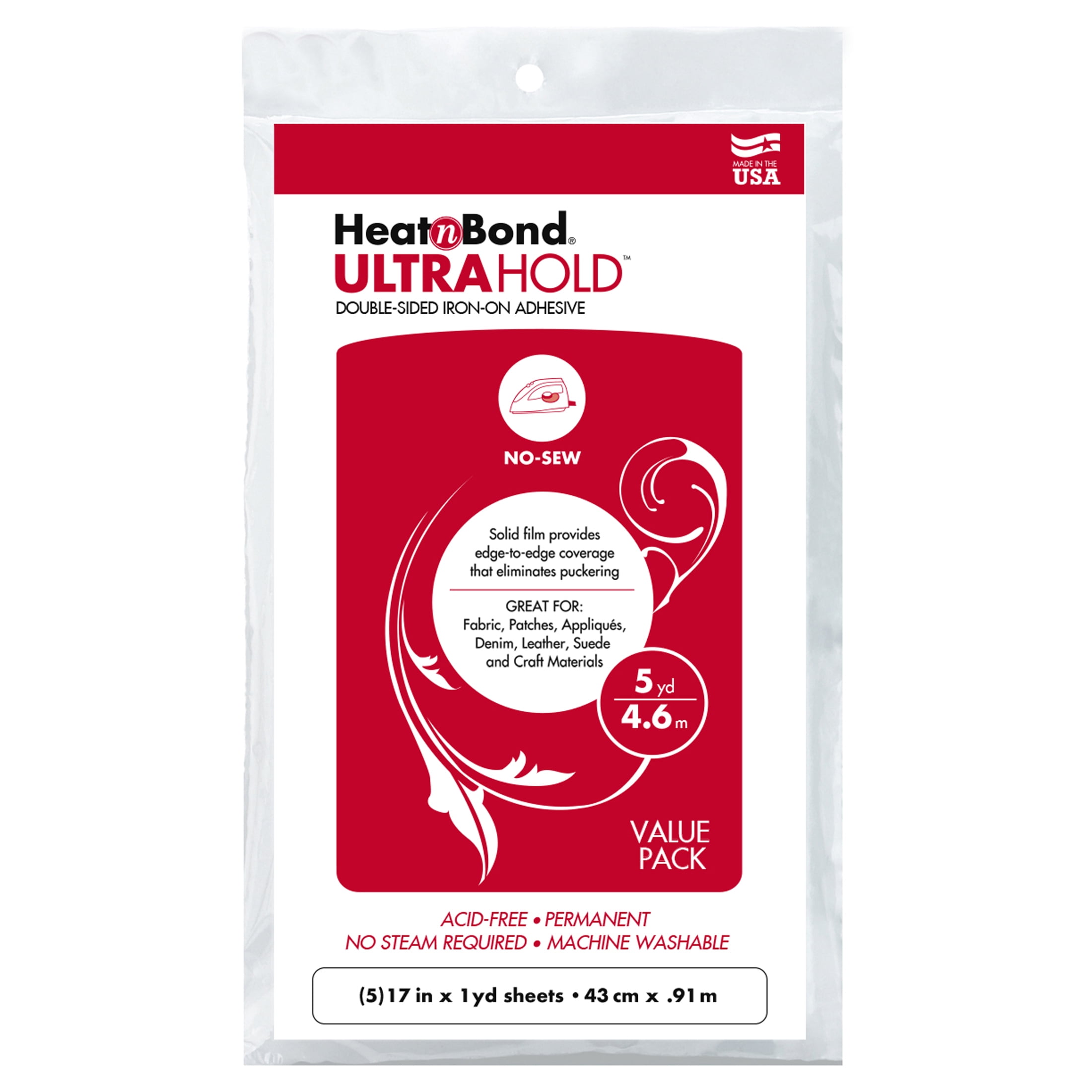 HeatnBond UltraHold Iron-on Clear Adhesive for Fabrics, 17 Inch x 5 ...