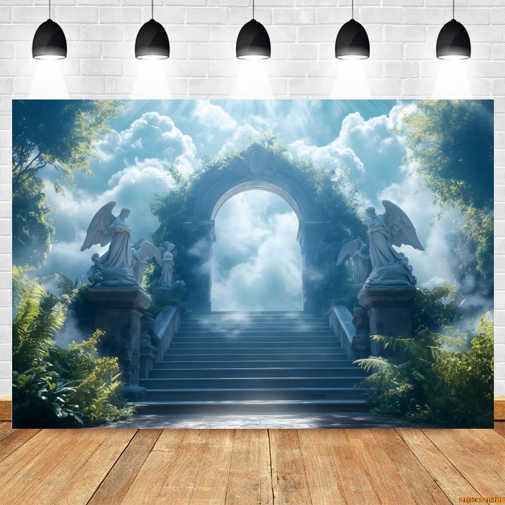 Heav Backdrop White Clouds Angel Statue Stairs Door Easter Party ...