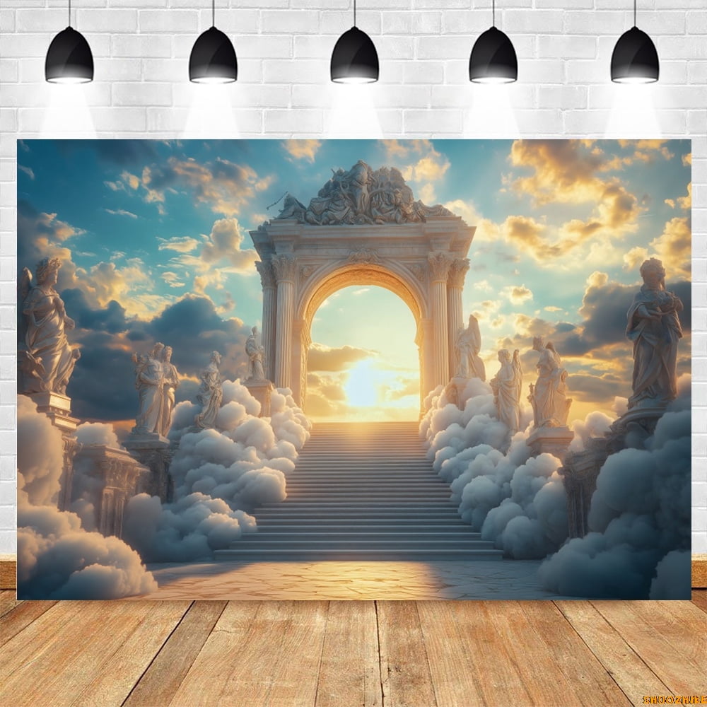 Heav Backdrop White Clouds Angel Statue Stairs Door Easter Party ...