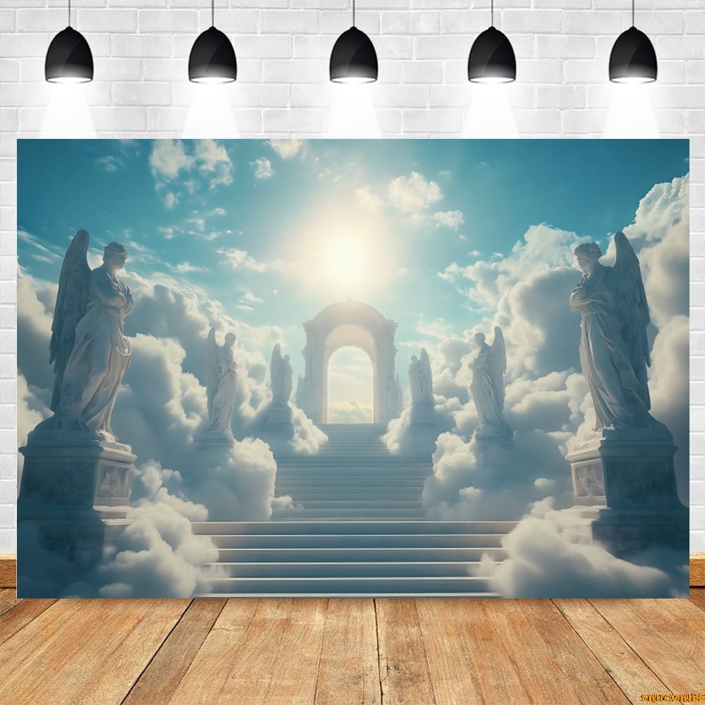 Heav Backdrop White Clouds Angel Statue Stairs Door Easter Party ...