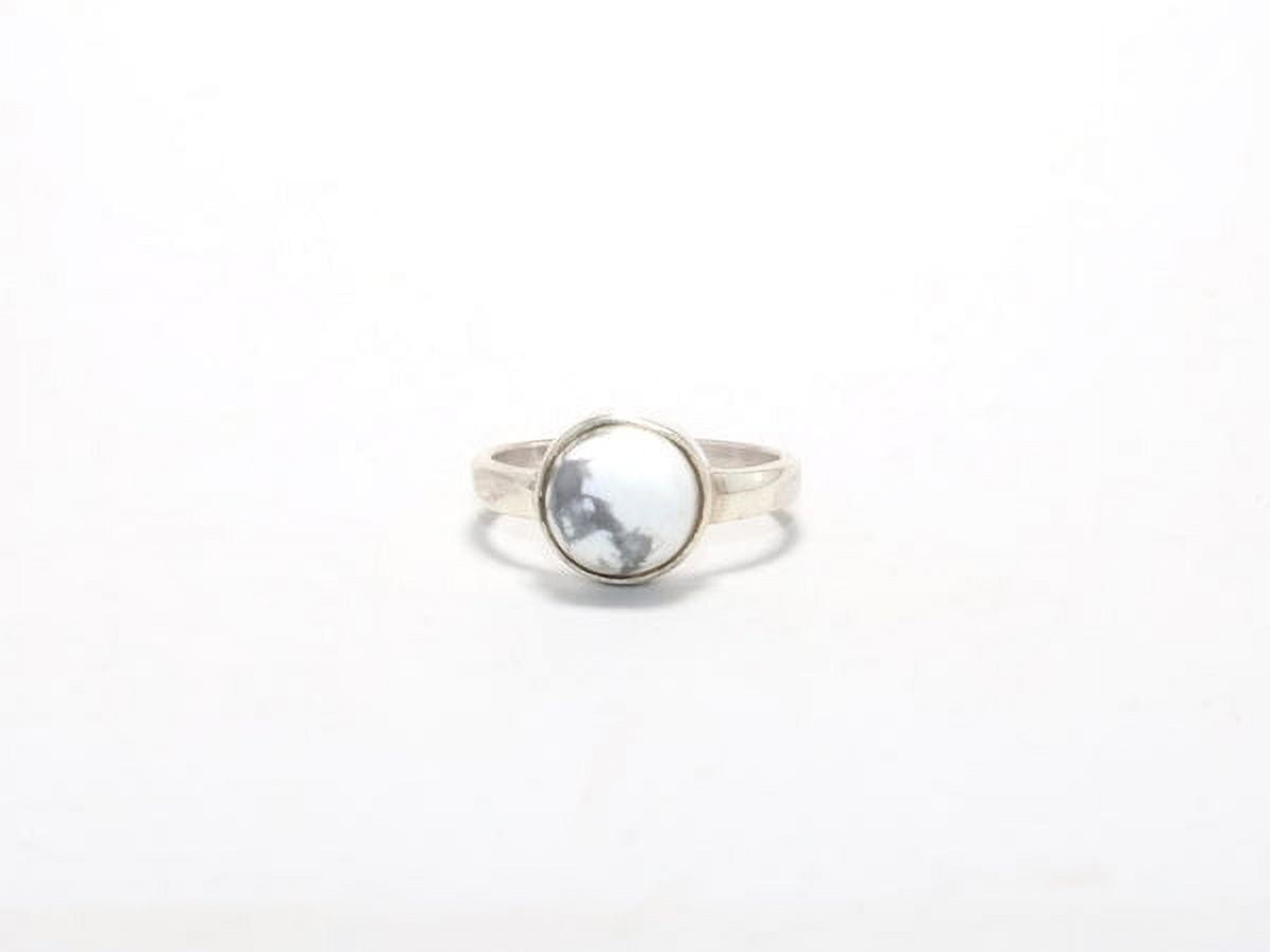 Heaven Crafts 925 Sterling Silver White Howlite Ring Round Shape Gemstone Minimalist Design Ring ...