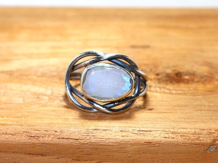 Heaven Crafts Natural Rainbow Moonstone Ring 925 Sterling Silver Blue ...