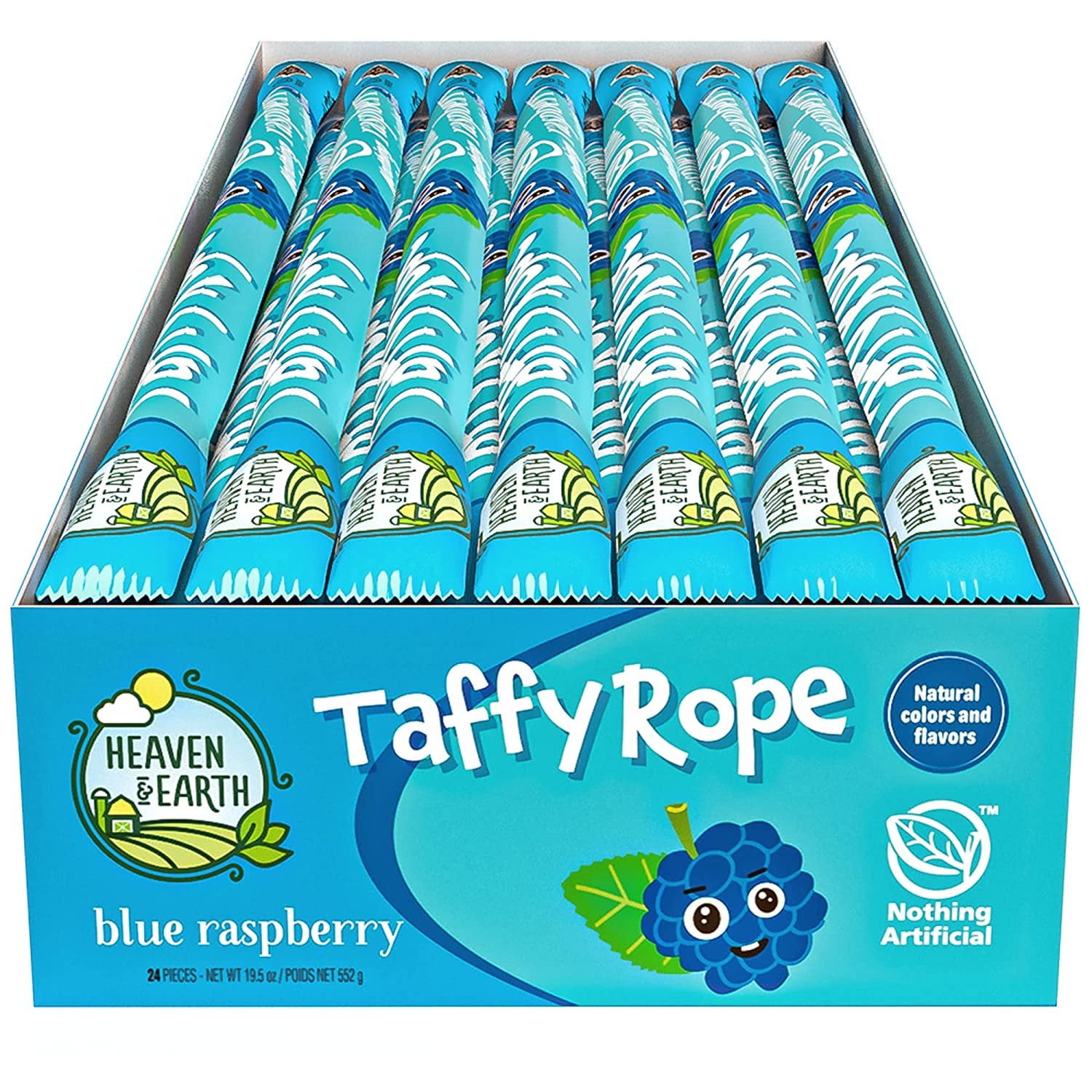 HEAVEN & EARTH Blue Raspberry Taffy Rope, 19.5oz, 24 Pack, Soft Chewy ...