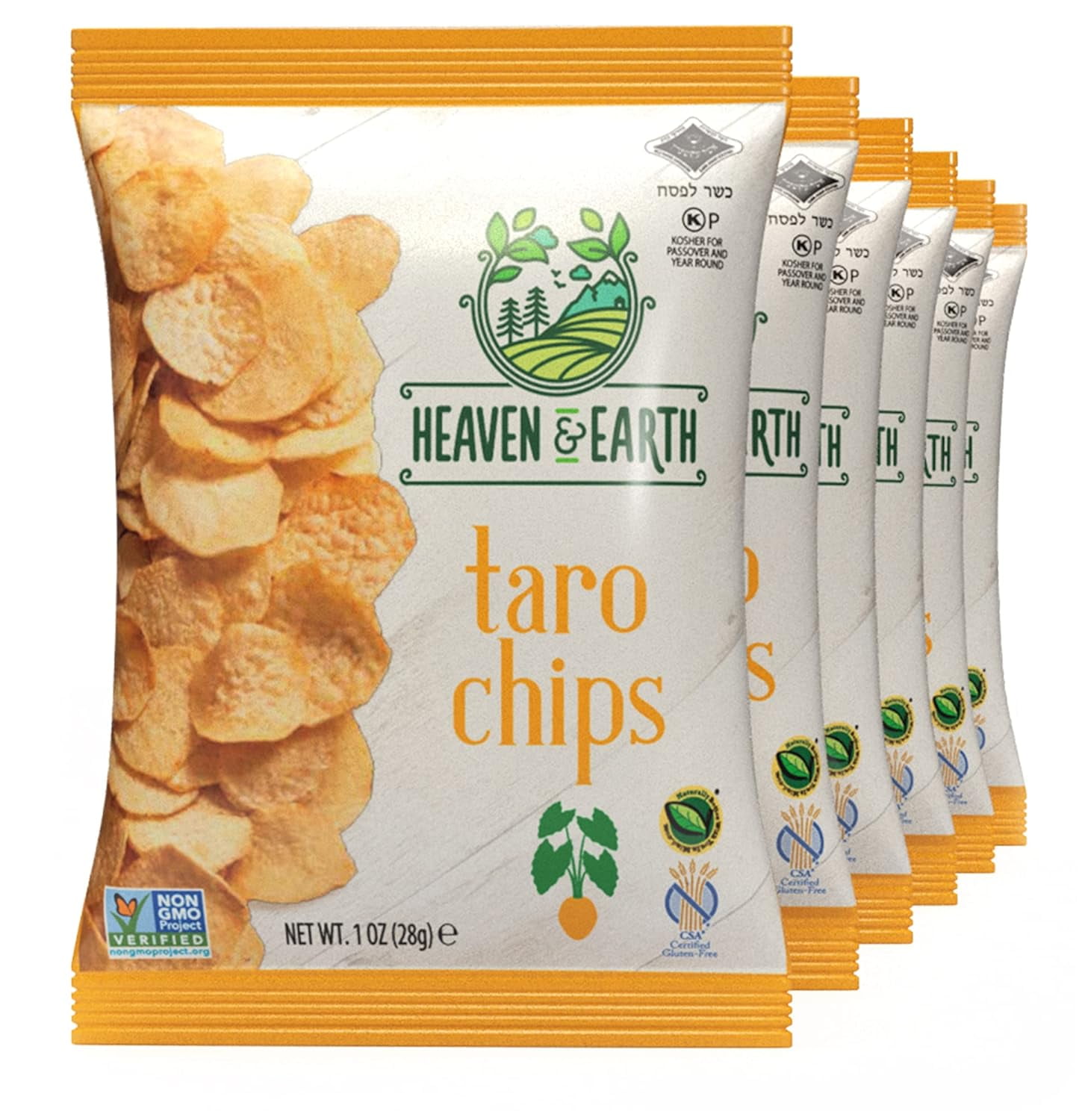 Heaven & Earth Taro Vegetable Chips, 1oz Pack of 6, Peeled, Sliced ...