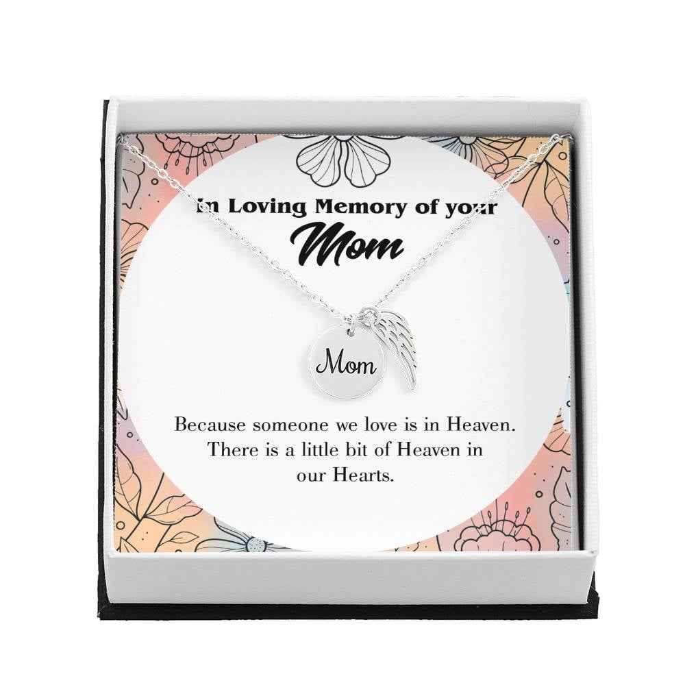Heaven In Our Hearts Mom Remembrance Necklace Angel Wing Charm ...