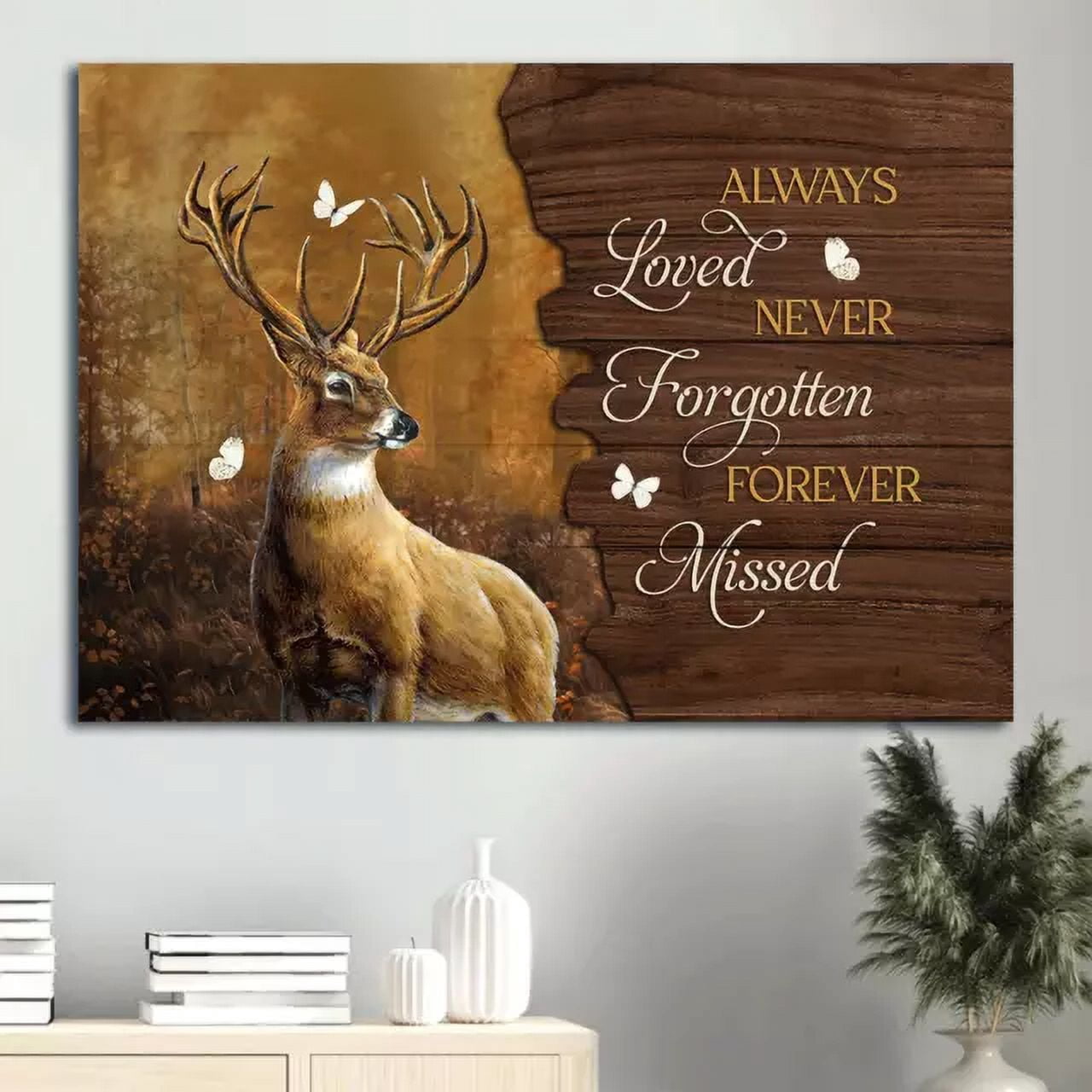 Heaven Poster - Big Deer Painting, White Butterfly, Dark Forest Poster ...