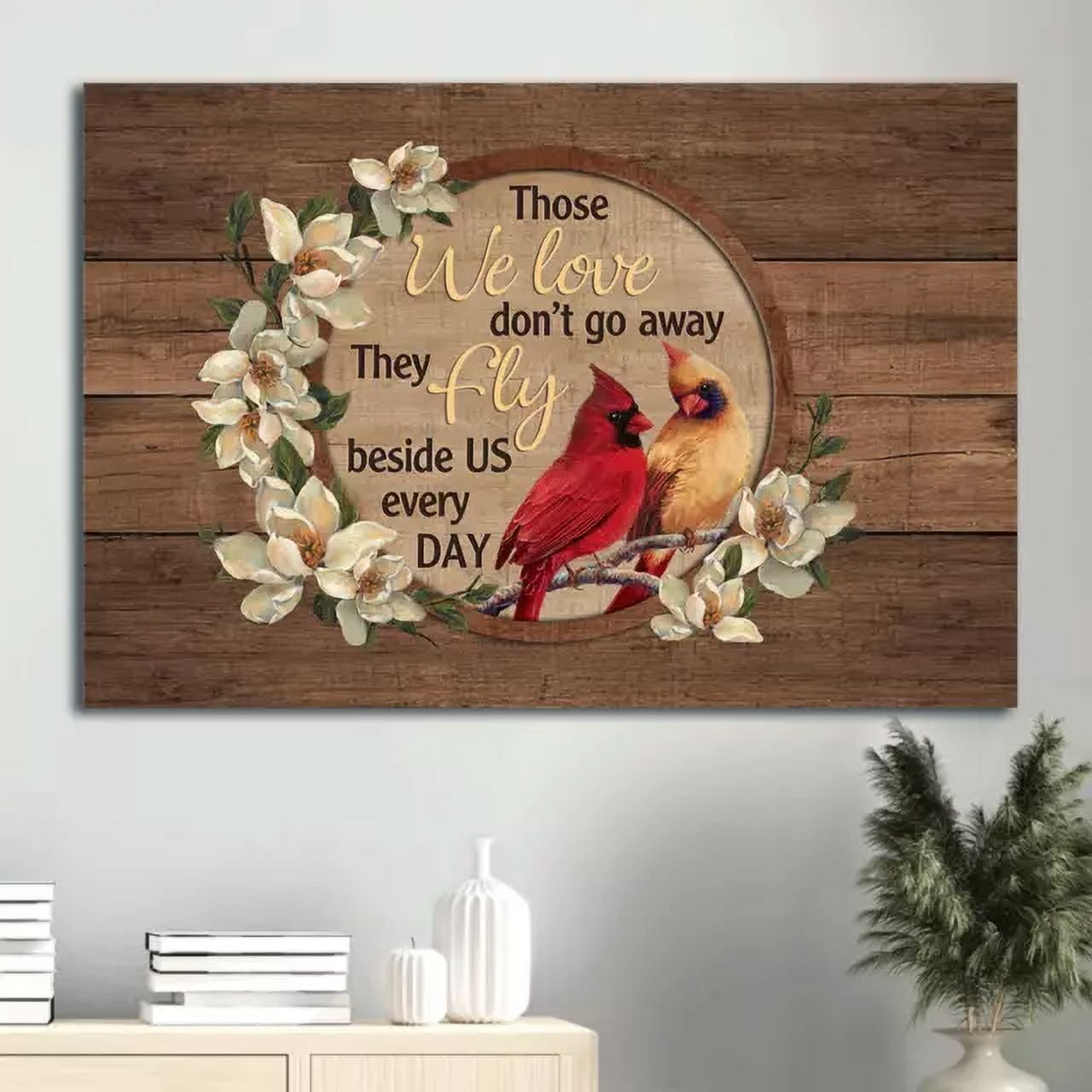 Heaven Poster - Cardinal Couple, White Flowers, Good Memories Poster ...