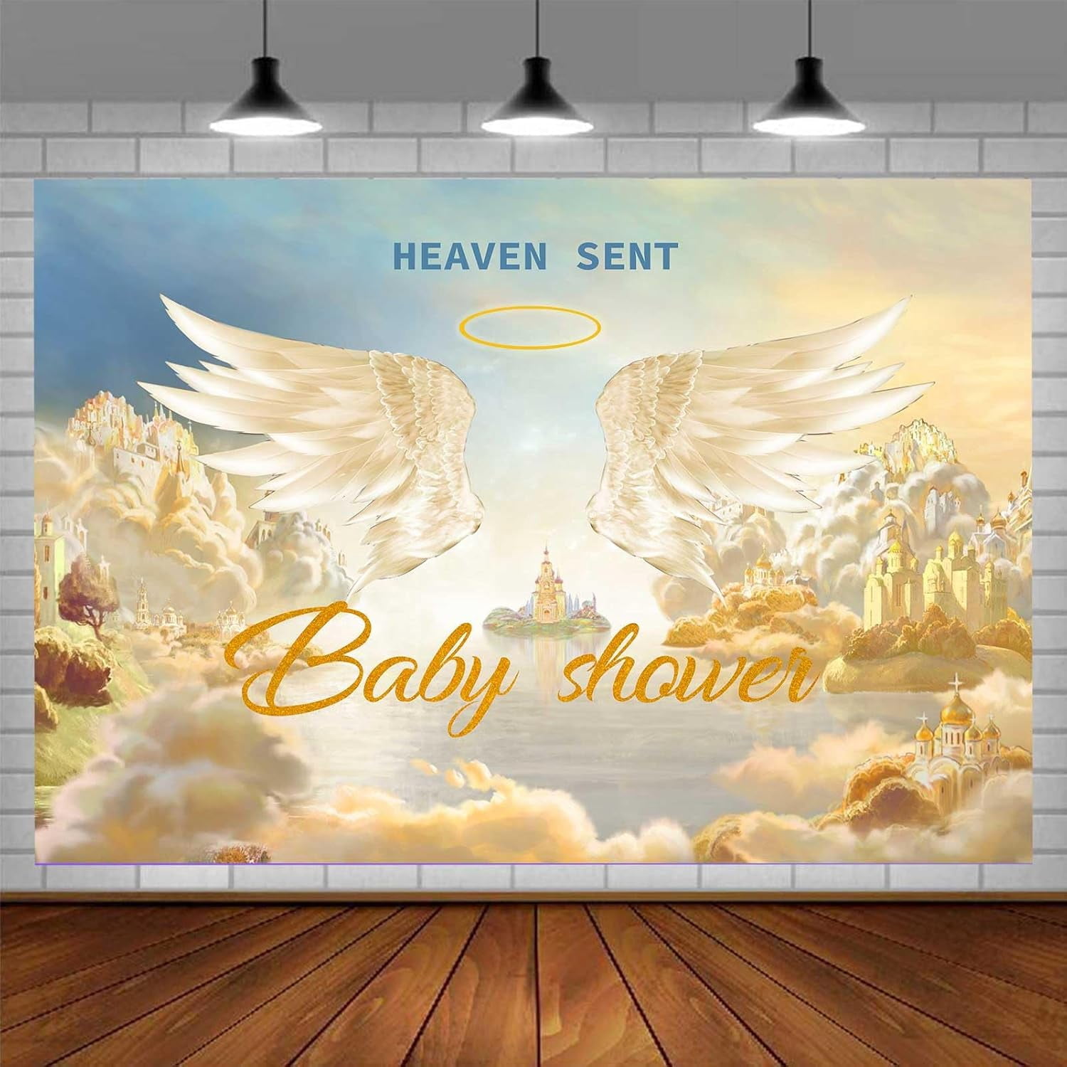 Heaven Sent Baby Shower Backdrop Angel Wings Backdrops, God Gift Party ...