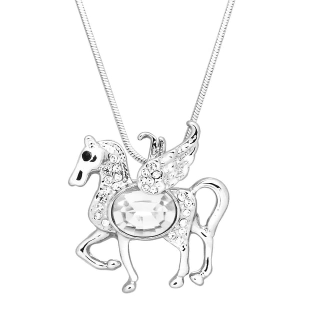 Heaven Steed Horse Pendant Necklace Rhinestone Crystal Rhodium Plated ...