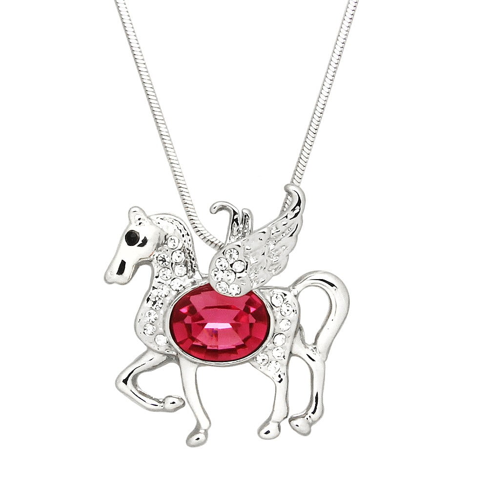 Heaven Steed Horse Pendant Necklace Rhinestone Crystal Rhodium Plated ...