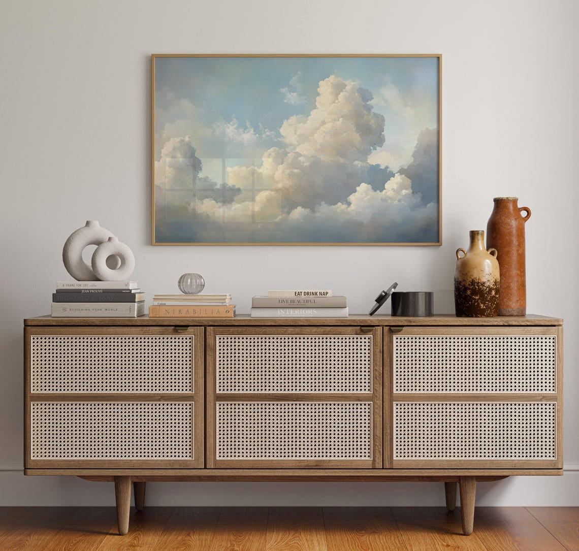 Heavenly Cloudscape Art Soft Blue Sky And Dreamy White Clouds In Oil ...