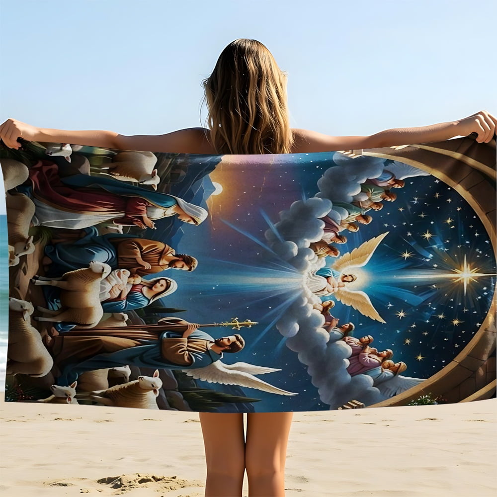Heavenly Nativity Scene Flannel Blanket - Angelic Announcement & Star ...