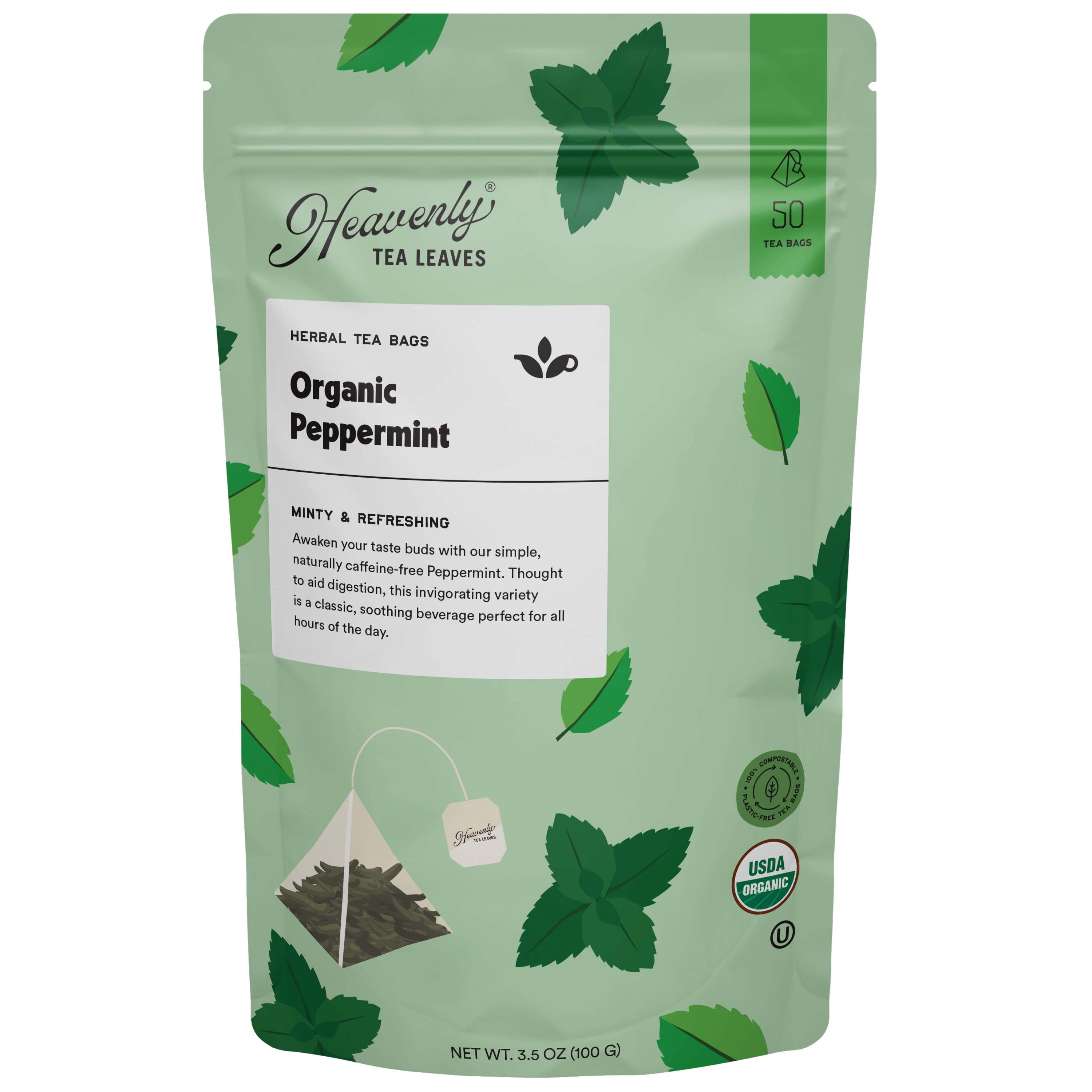 Heavenly Tea Leaves Organic Peppermint, Bulk Compostable Pyramid Tea ...