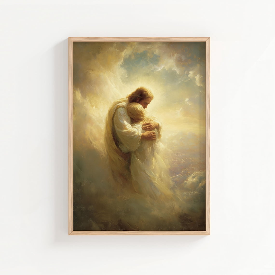 Heavens Embrace Print Jesus Embracing Woman In Clouds Style Christian ...