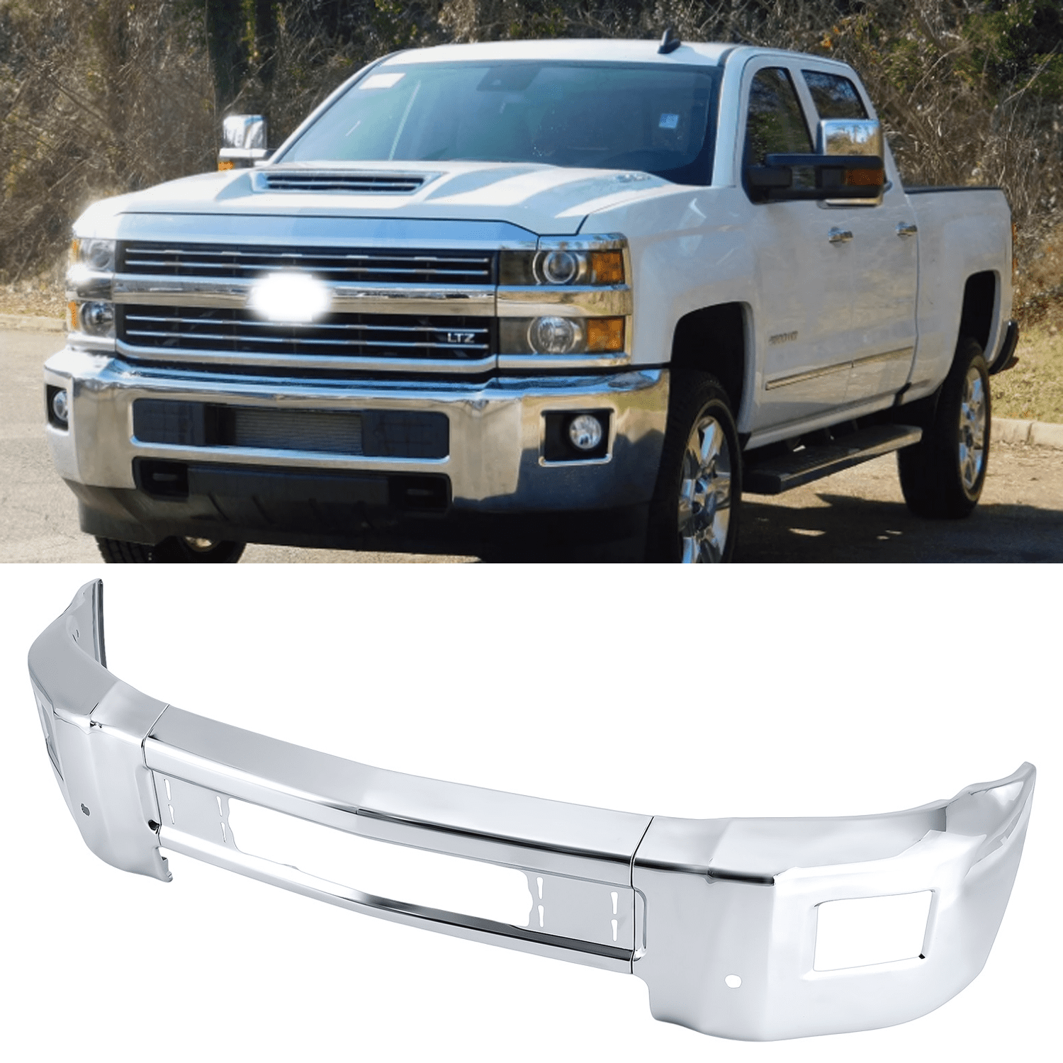 Heavty Duty Split Style (3pcs）Chrome Steel Front Bumper for 2015-2019 ...