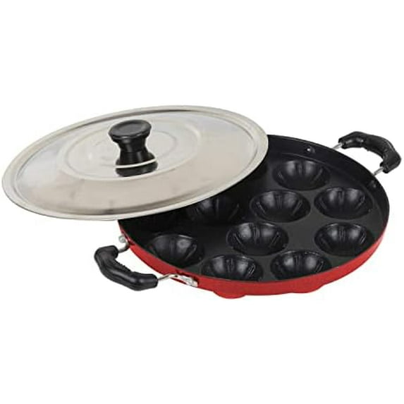 Heavy 12 Cavities Non Stick Appam Patra With Stainless Lid,Red ...