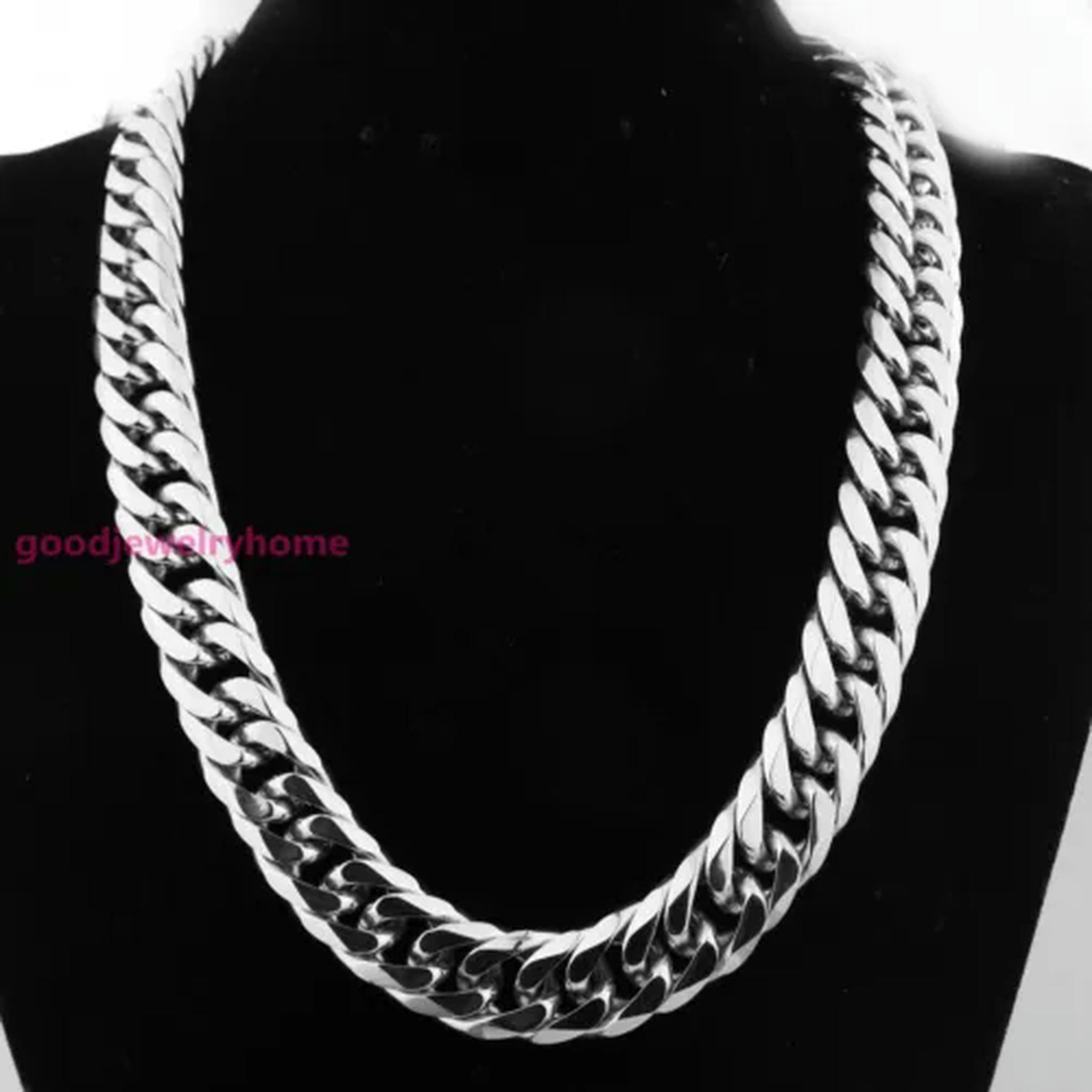 Heavy 20mm Silver Cut Curb Cuban Link Chain 316L Stainless Steel Men's ...