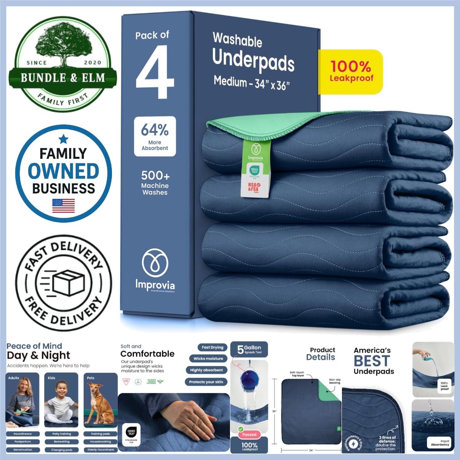 Heavy Absorbency Reusable Incontinence Pads for Kids Adults Pets ...