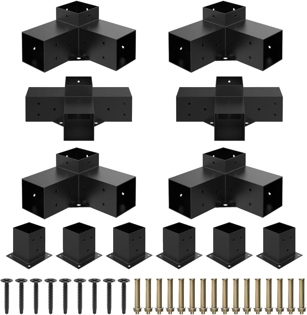 Heavy Alloy Steel Pergola Kit with 3-Way Brackets for 4"x 4" (Actual 3. ...