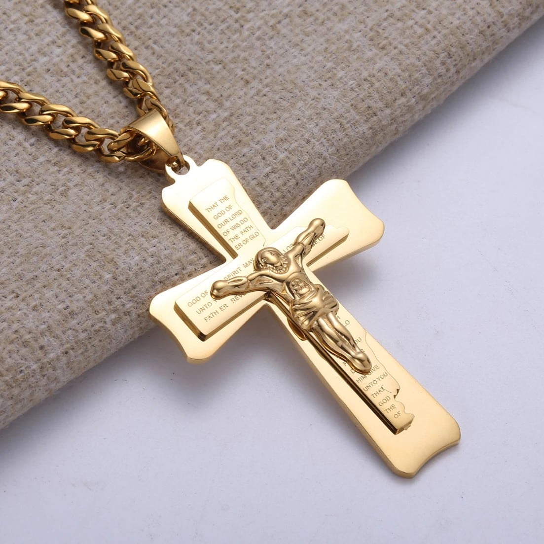 Heavy Big Jesus Cross 14K Yellow Gold Pendant for Men Christian ...
