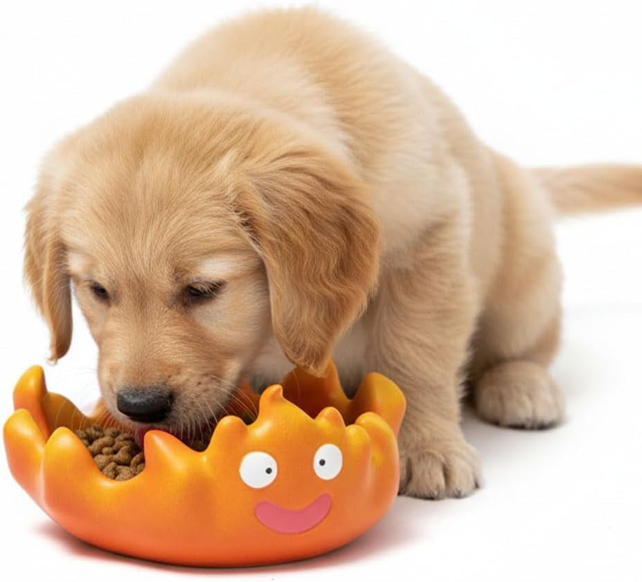 Heavy Bowl for Puppy Dog Not Move, Cute Amine Calcifer Fire Bowl for ...