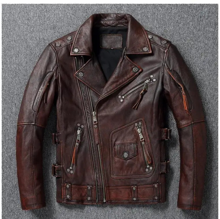 Heavy Brand quality real leather jacket.Cool Motor Rider Rivet cow ...