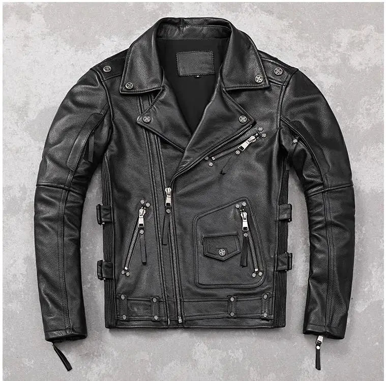 Heavy Brand quality real leather jacket.Cool Motor Rider Rivet cow ...