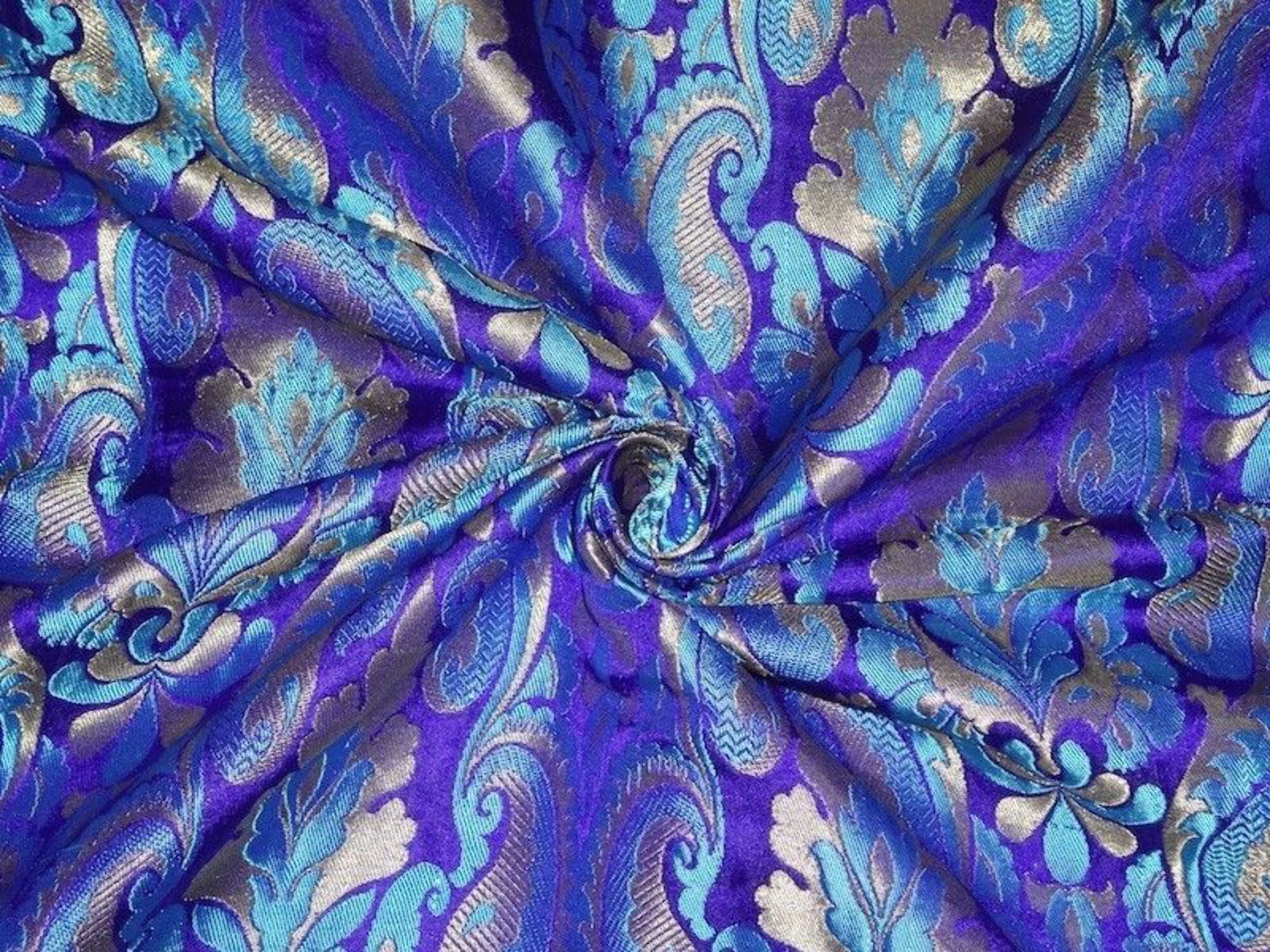Heavy Brocade Fabric Blue,Ink Blue amp; Metallic Gold color available ...
