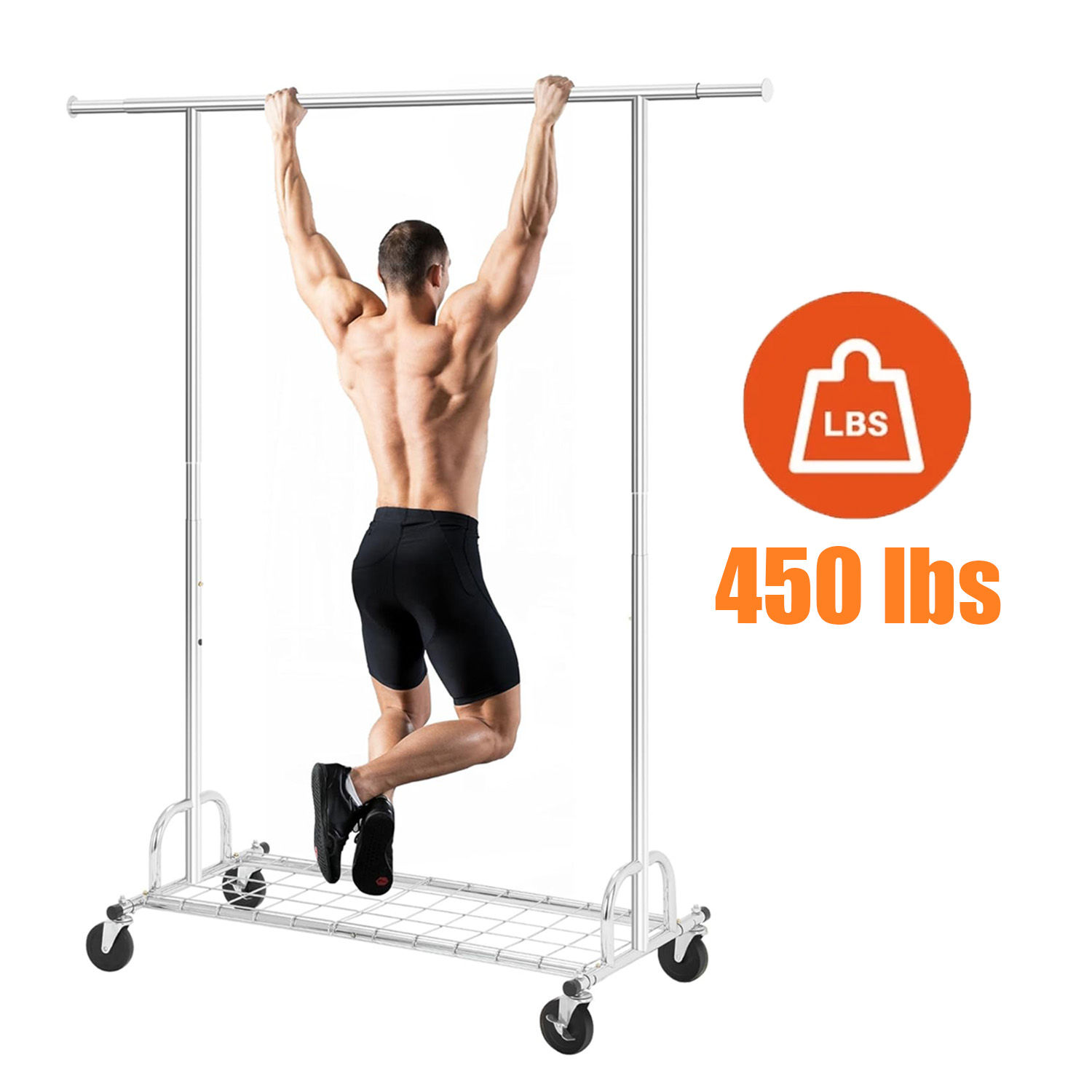 Mainstays Adjustable Rolling Garment Rack Metal Chrome, White, 84 ...