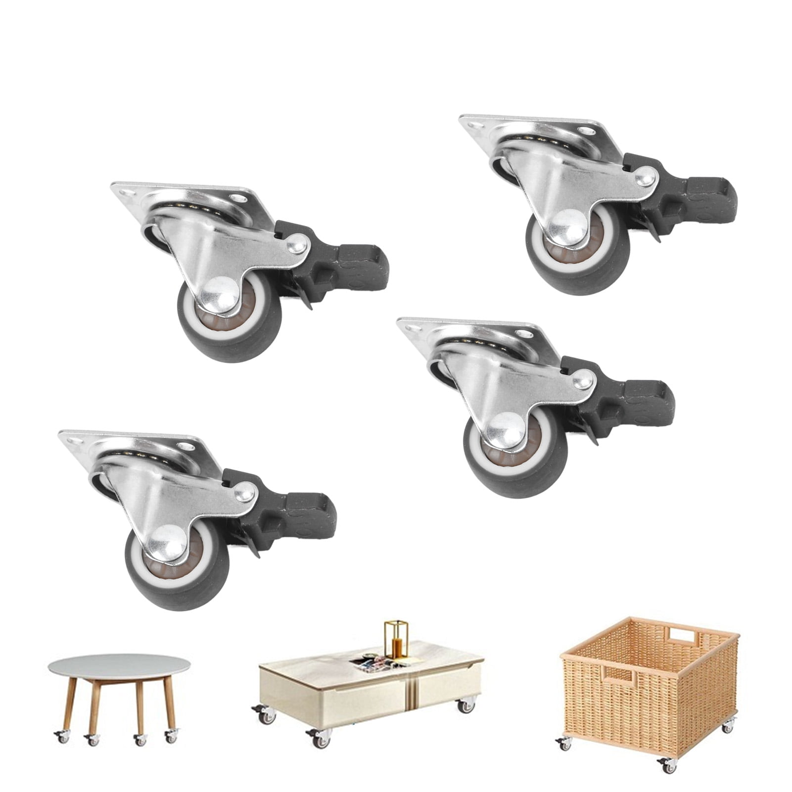 Heavy Duty 1" Plate Casters, Set Of 4 W/Locking, Protect Hardwood ...