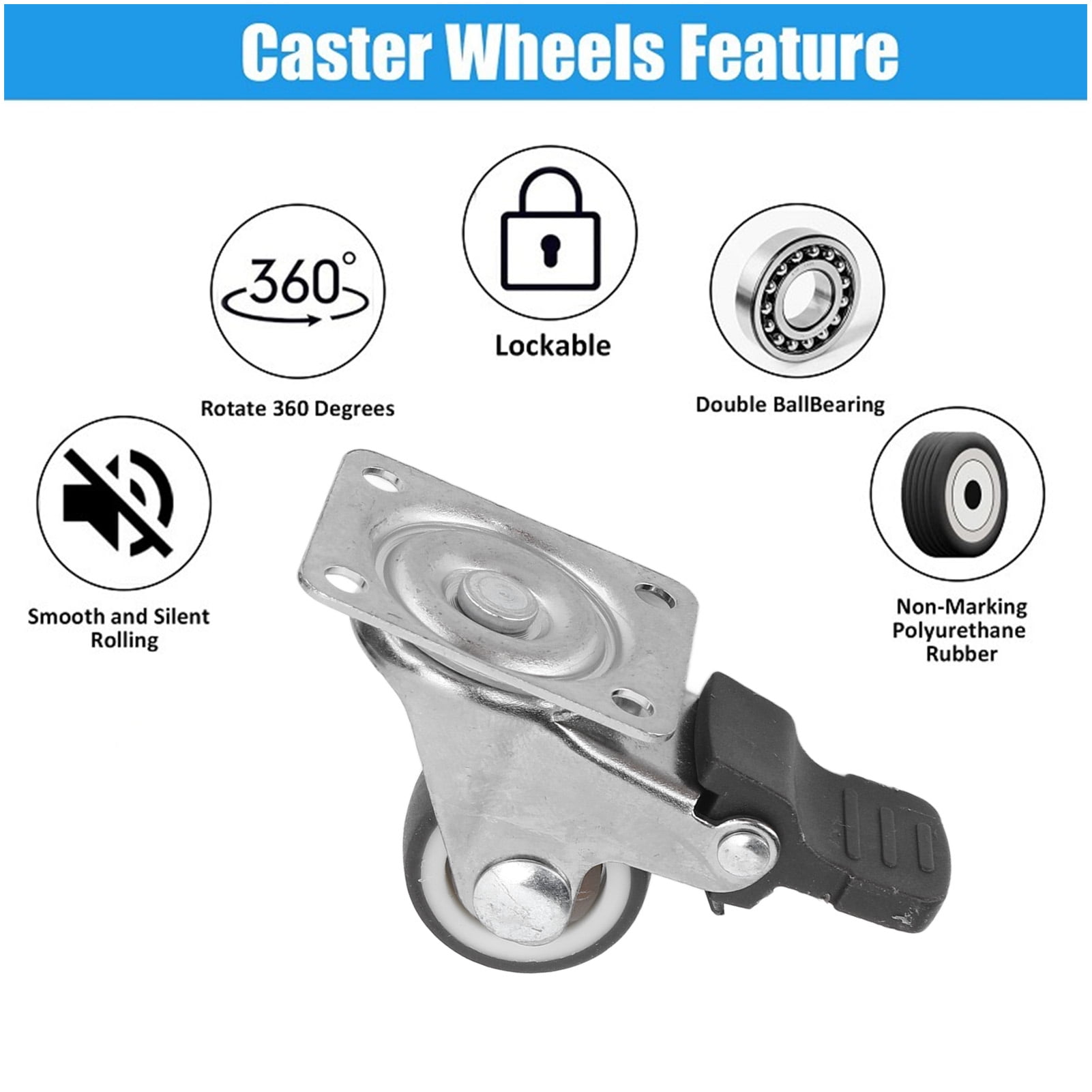Heavy Duty 1" Plate Casters with Lock, Set of 4 for Furniture DIY ...