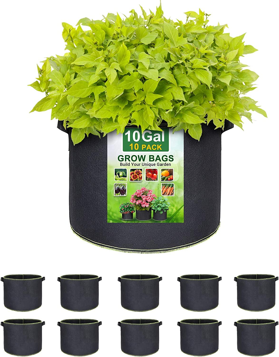 NUNET Heavy Duty 10 Gallon Plant Grow Bags with Excellent Drainage and ...