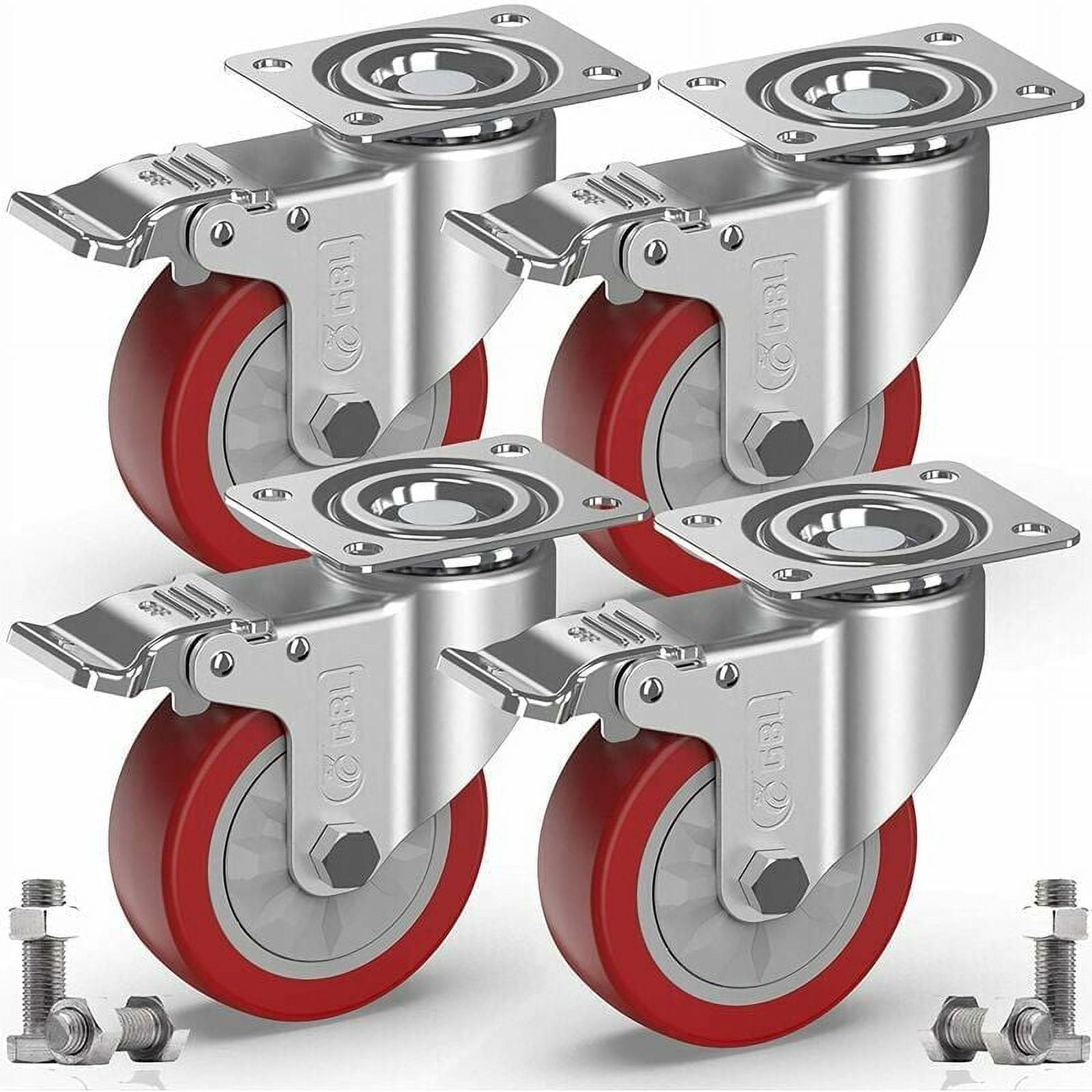 Heavy Duty 100mm Rubber Wheel Casters with Brake - 600KG Load Capacity ...