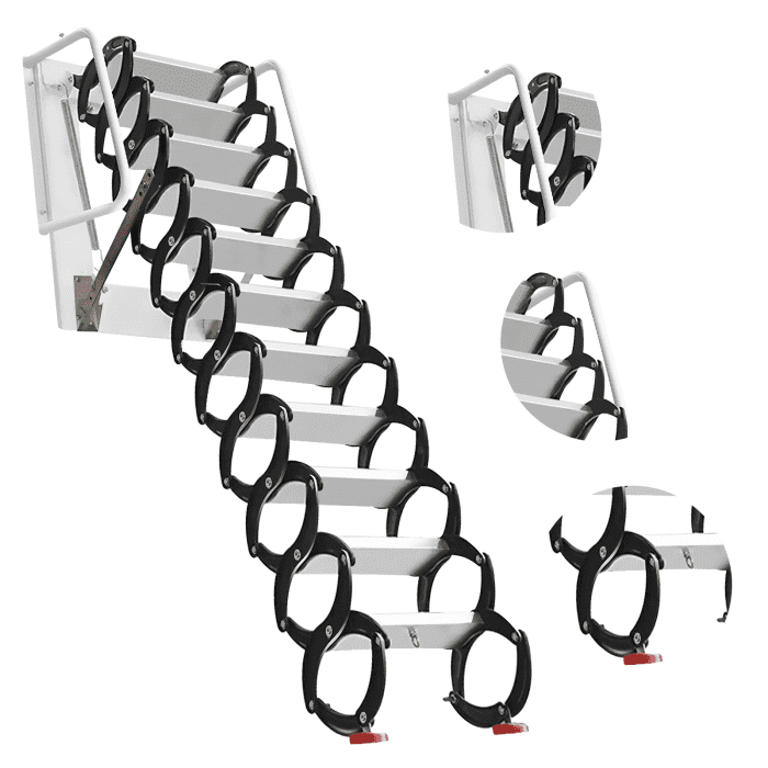 Heavy-Duty 12-Step 10FT Retractable Wall Mounted Ladder with Telescopic ...
