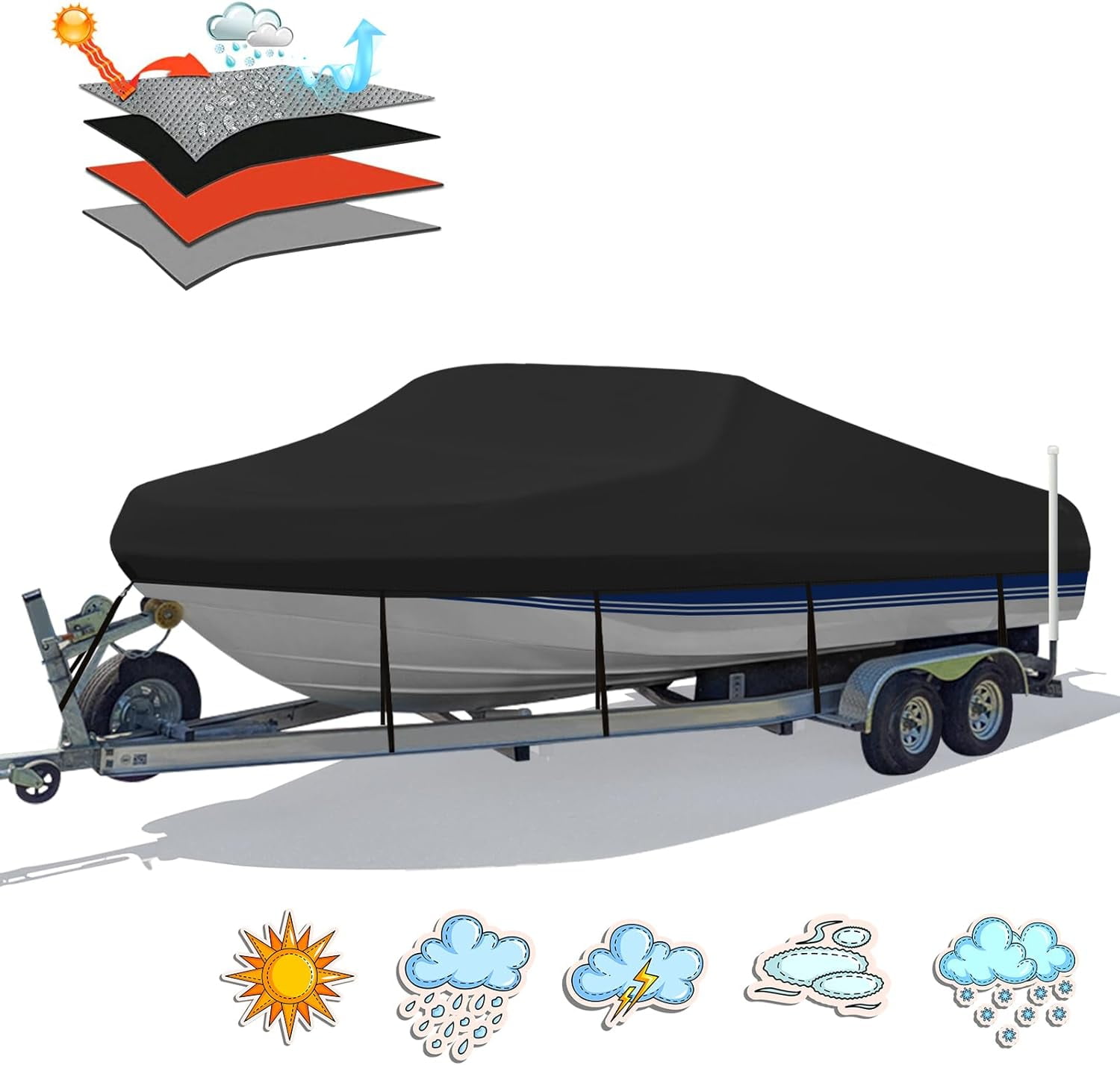 Heavy Duty 1200D PU Waterproof Boat Cover, 23'-24' Trailerable Marine ...
