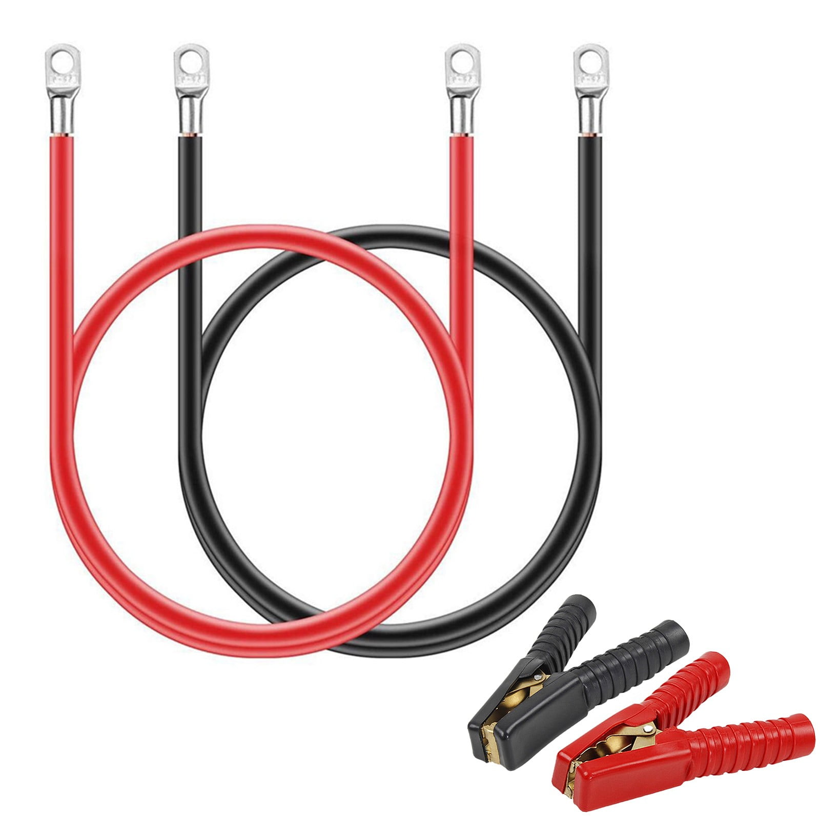 Heavy-Duty 12V Battery Cables 50cm 16mm² 5AWG Copper Wires With Clips ...