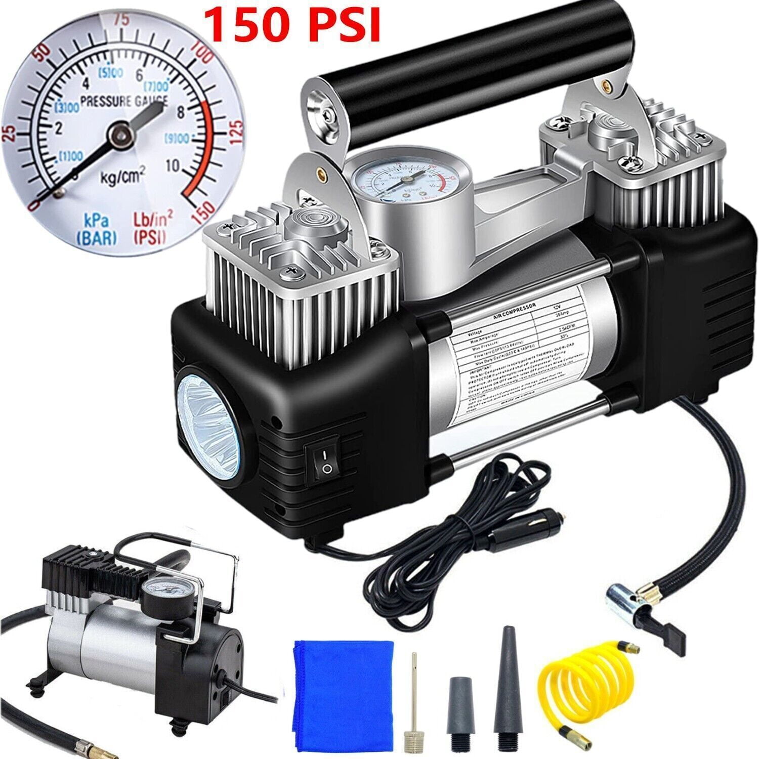 Heavy Duty 12V Portable 150PSI Car Tyre Auto Tire Inflator Pump Air ...