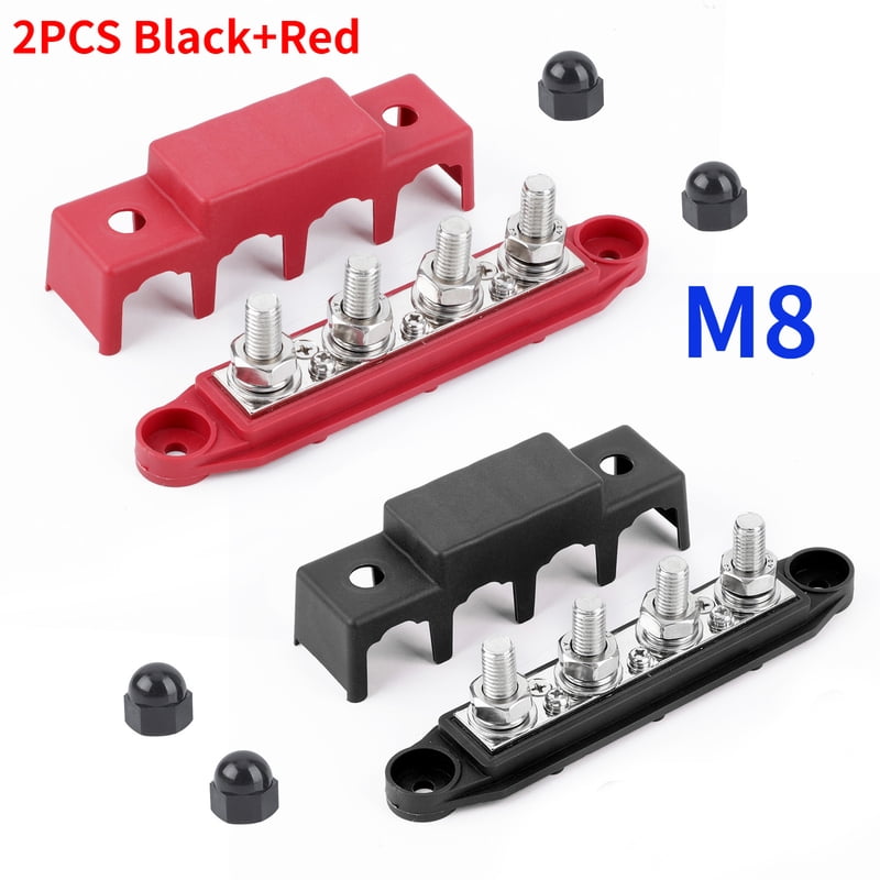 Heavy Duty 12V Power Distribution Block 250A Terminals Bus Bar M6 M8 Battery Positive Negative ...