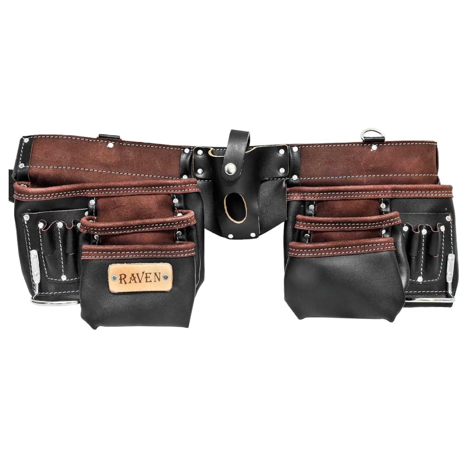 Heavy Duty 13 Pocket Leather Tool Belt with 2 Steel Hammer Loops, Black ...