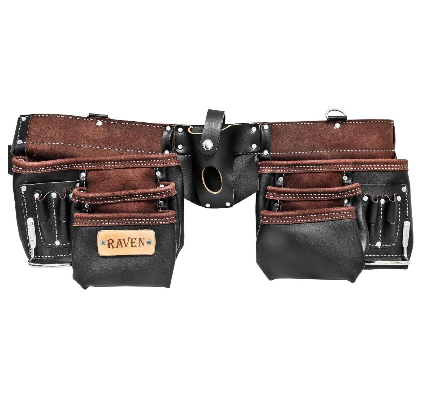 Heavy Duty 13 Pocket Leather Tool Belt with 2 Steel Hammer Loops, Black ...