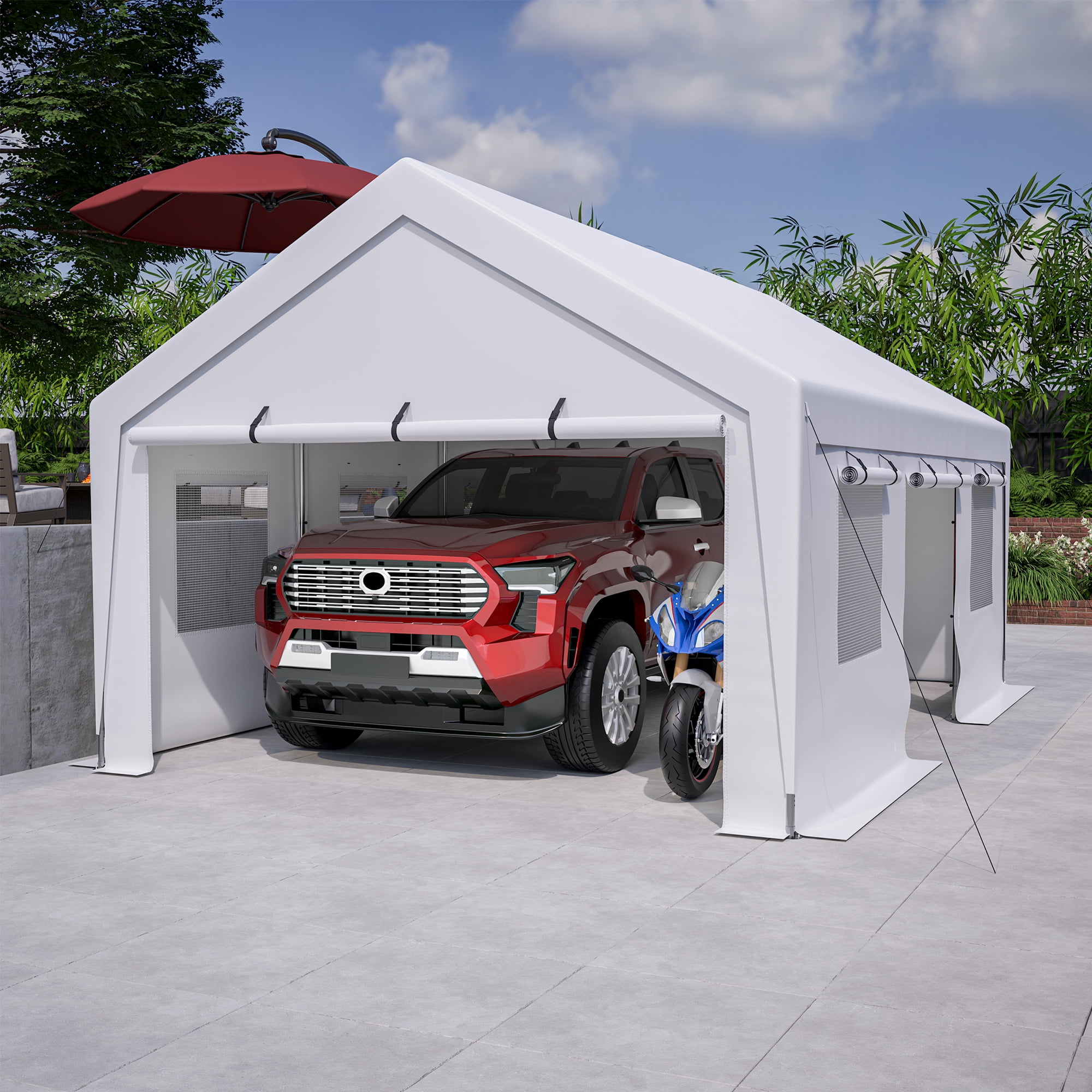 Heavy Duty 13x20 ft Carport with Removable Sidewalls & Roll-Up Windows ...