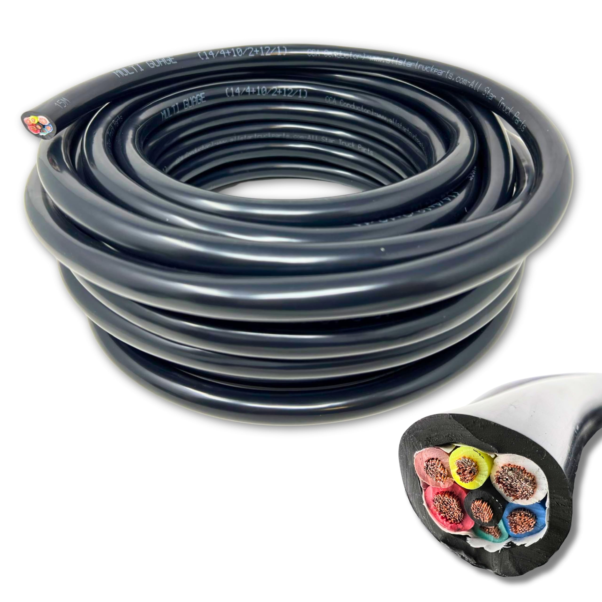 Heavy Duty 14/12/10 AWG Multi Gauge 7 Way CCA Conductor Wire 14/4 10/2 ...